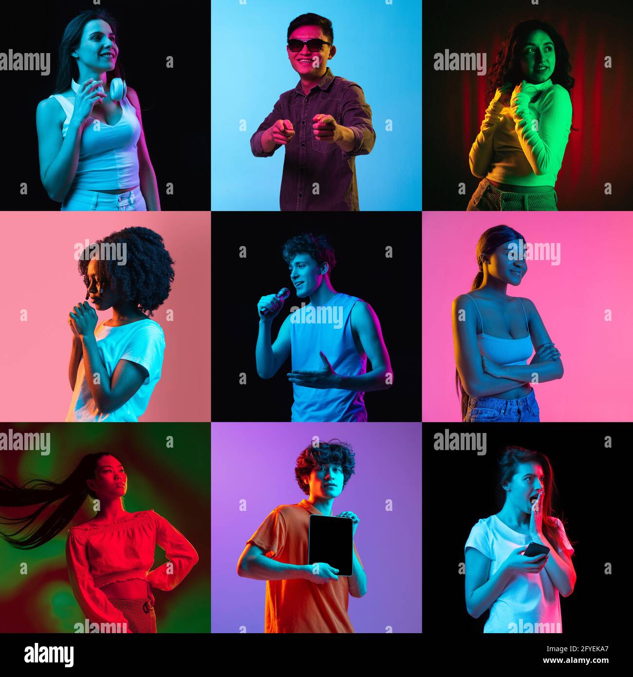 Collage of portraits of an ethnically diverse male and female models ...