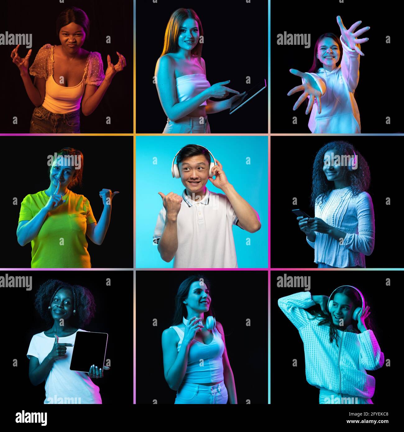 Collage of portraits of an ethnically diverse male and female models ...