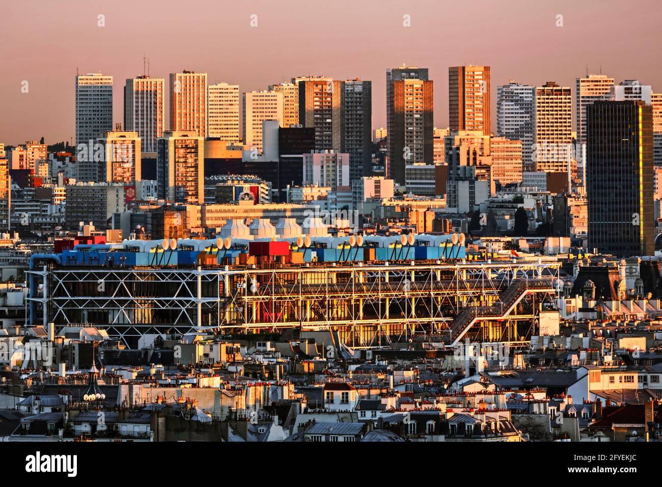 NATIONAL CENTER OF ART AND CULTURE GEORGES-POMPIDOU (BEAUBOURG) AT DUSK ...