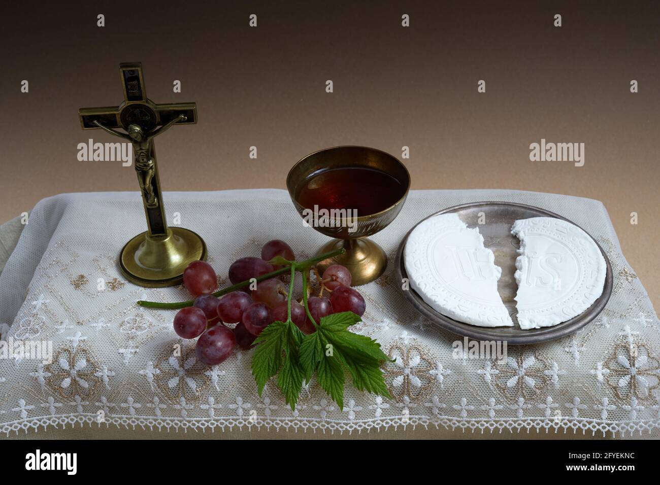 The Feast of Corpus Christi Concept. Holy communion and cup of glass ...