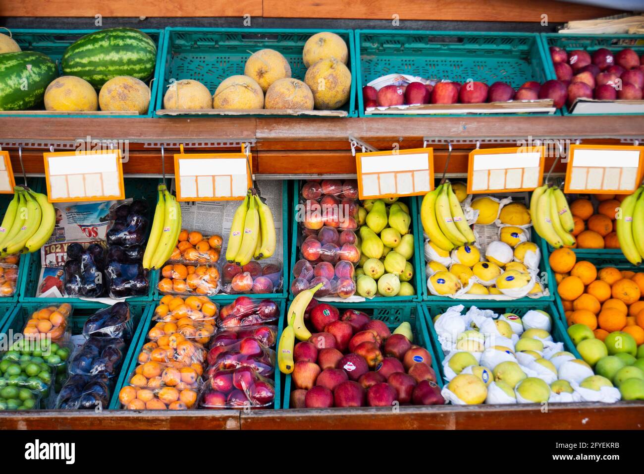 A grocery counter and price tags in Heybeliada Stock Photo - Alamy