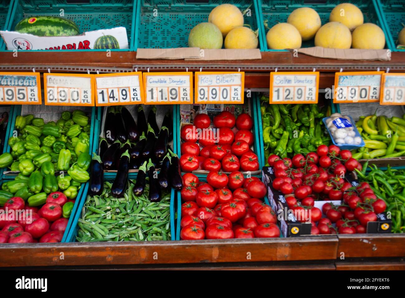 A grocery counter and price tags in Heybeliada Stock Photo - Alamy