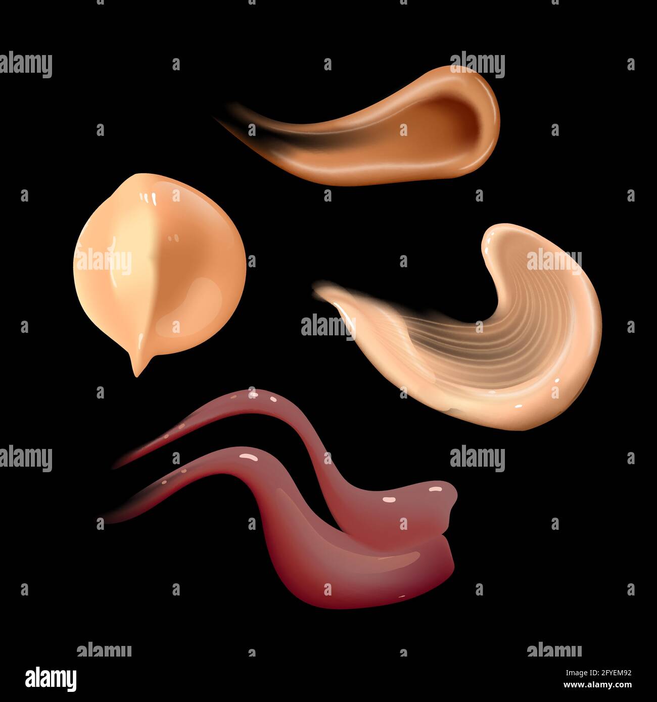 Set of realistic cosmetic cream smears. Skin toner of different body ...