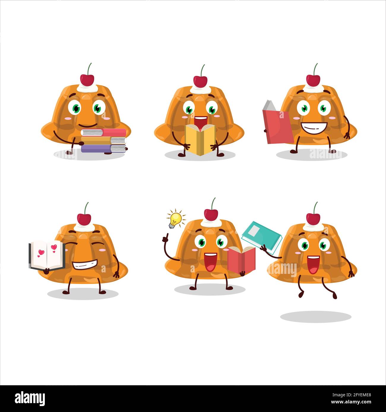 A picture of orange pudding with cerry cartoon character concept ...