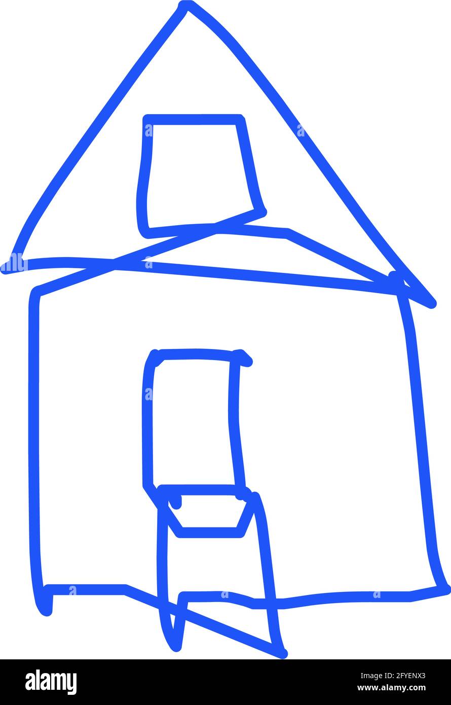 House icon of rough line art in hand drawn style, one line, blue 06 ...