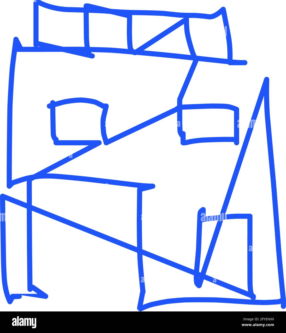 House icon of rough line art in hand drawn style, one line, blue 12 ...