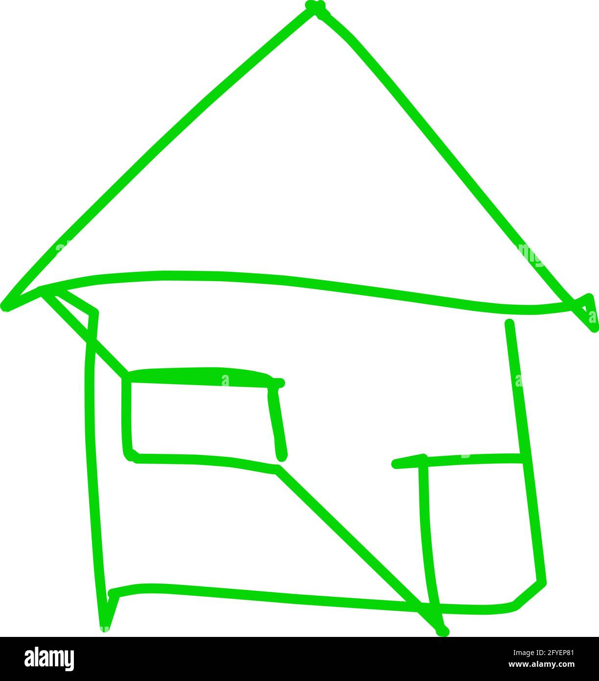 House icon of rough line art in hand drawn style, one line, green 01 ...