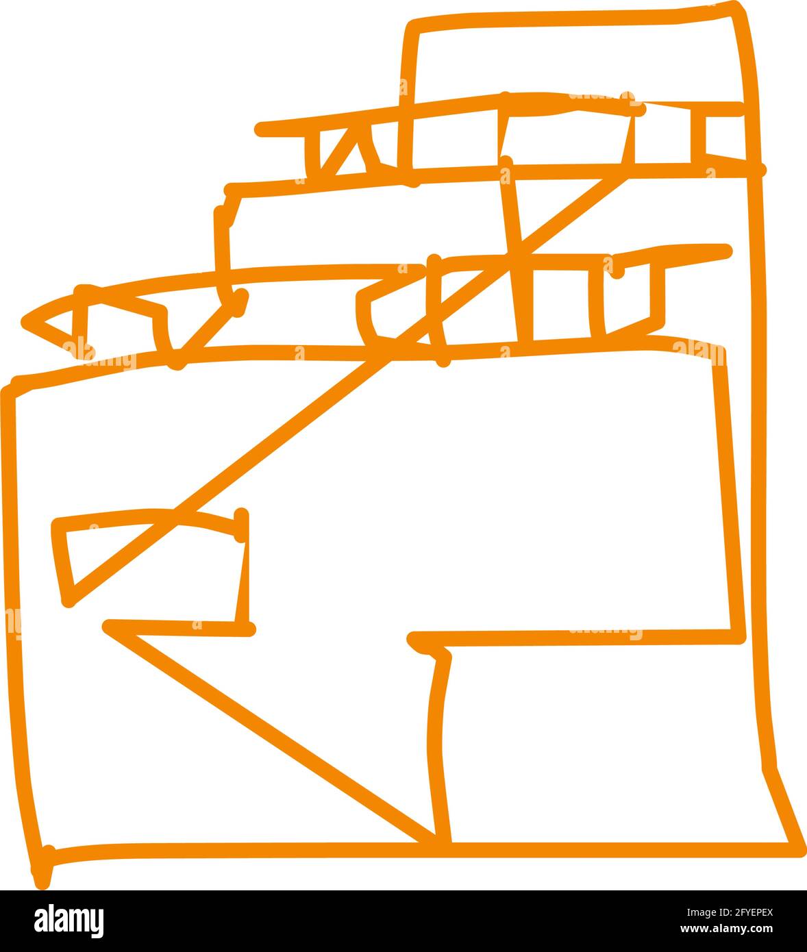 House icon of rough line art in hand drawn style, one line, orange 14 ...