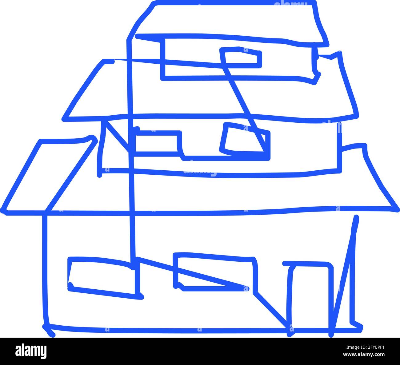 House icon of rough line art in hand drawn style, one line, blue 35 ...