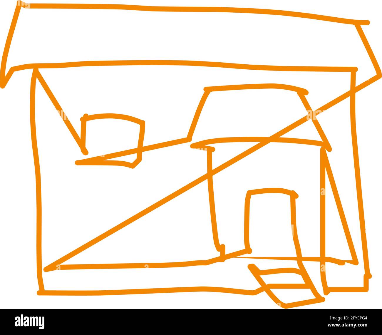 House icon of rough line art in hand drawn style, one line, orange 17 ...