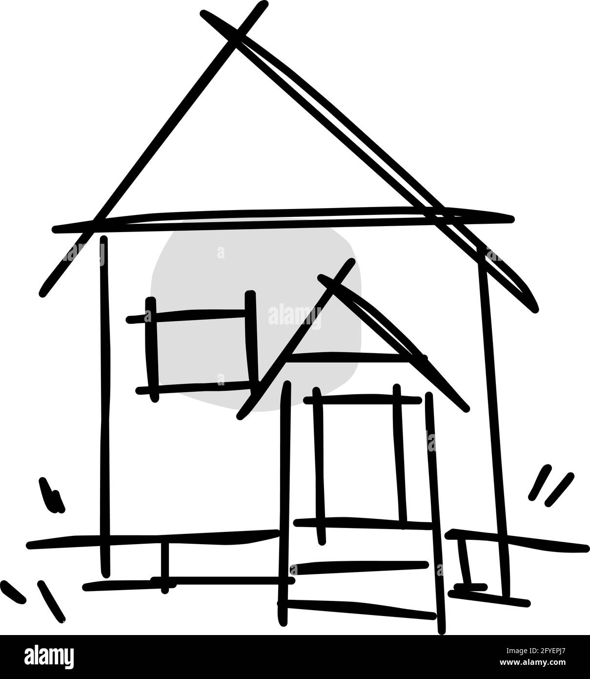 House icon of rough line art in hand drawn style, point, black 02 Stock ...
