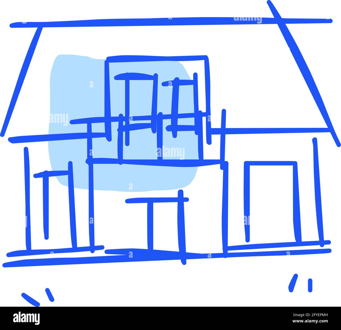 House icon of rough line art in hand drawn style, point, blue 09 Stock ...