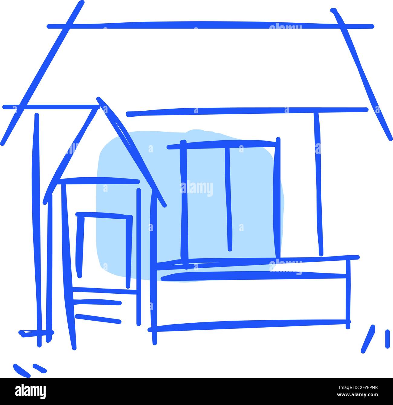 House icon of rough line art in hand drawn style, point, blue 08 Stock ...