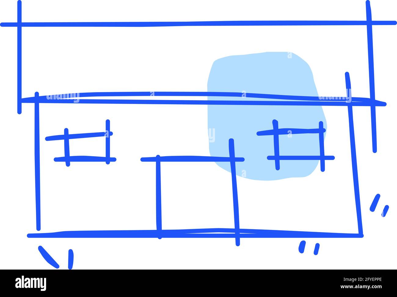 House icon of rough line art in hand drawn style, point, blue 03 Stock ...