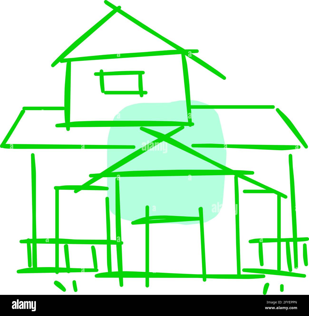House icon of rough line art in hand drawn style, point, green 04 Stock ...