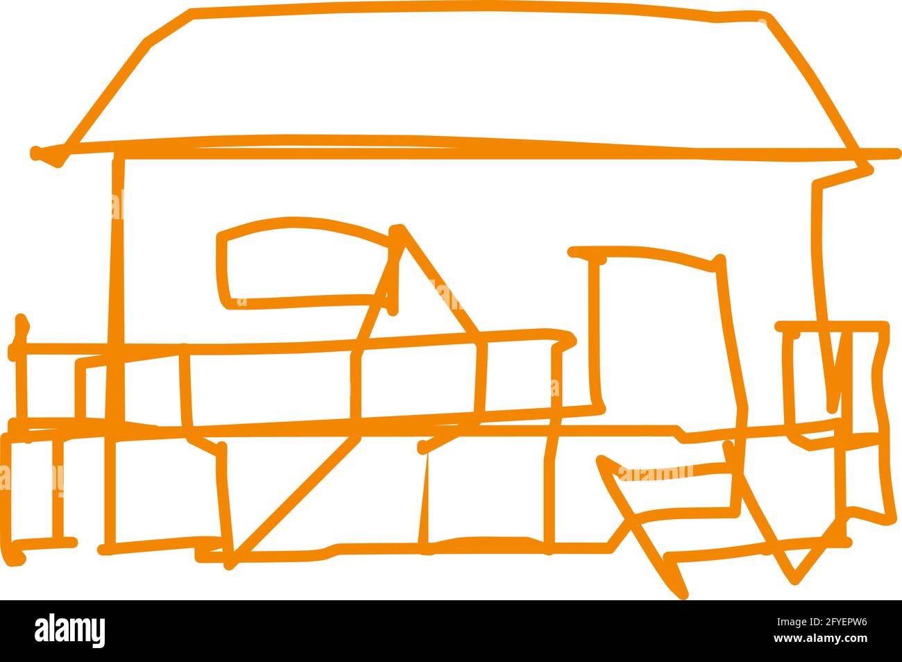House icon of rough line art in hand drawn style, one line, orange 19 ...