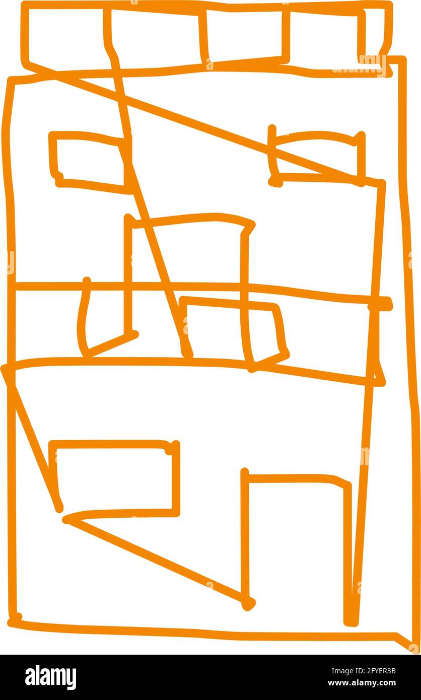 House icon of rough line art in hand drawn style, one line, orange 34 ...