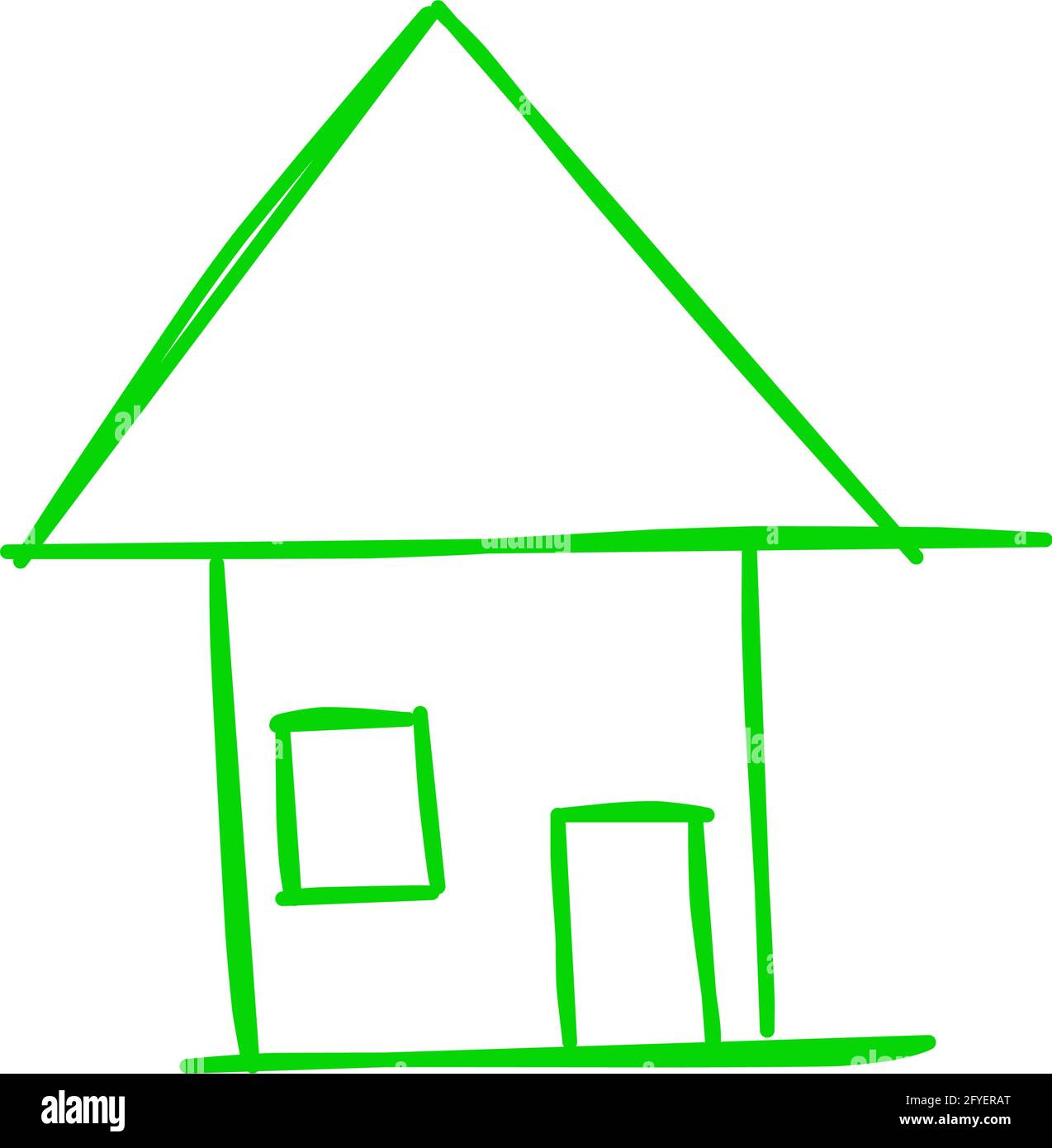 House icon of rough line art in hand drawn style, simple, green 01 ...