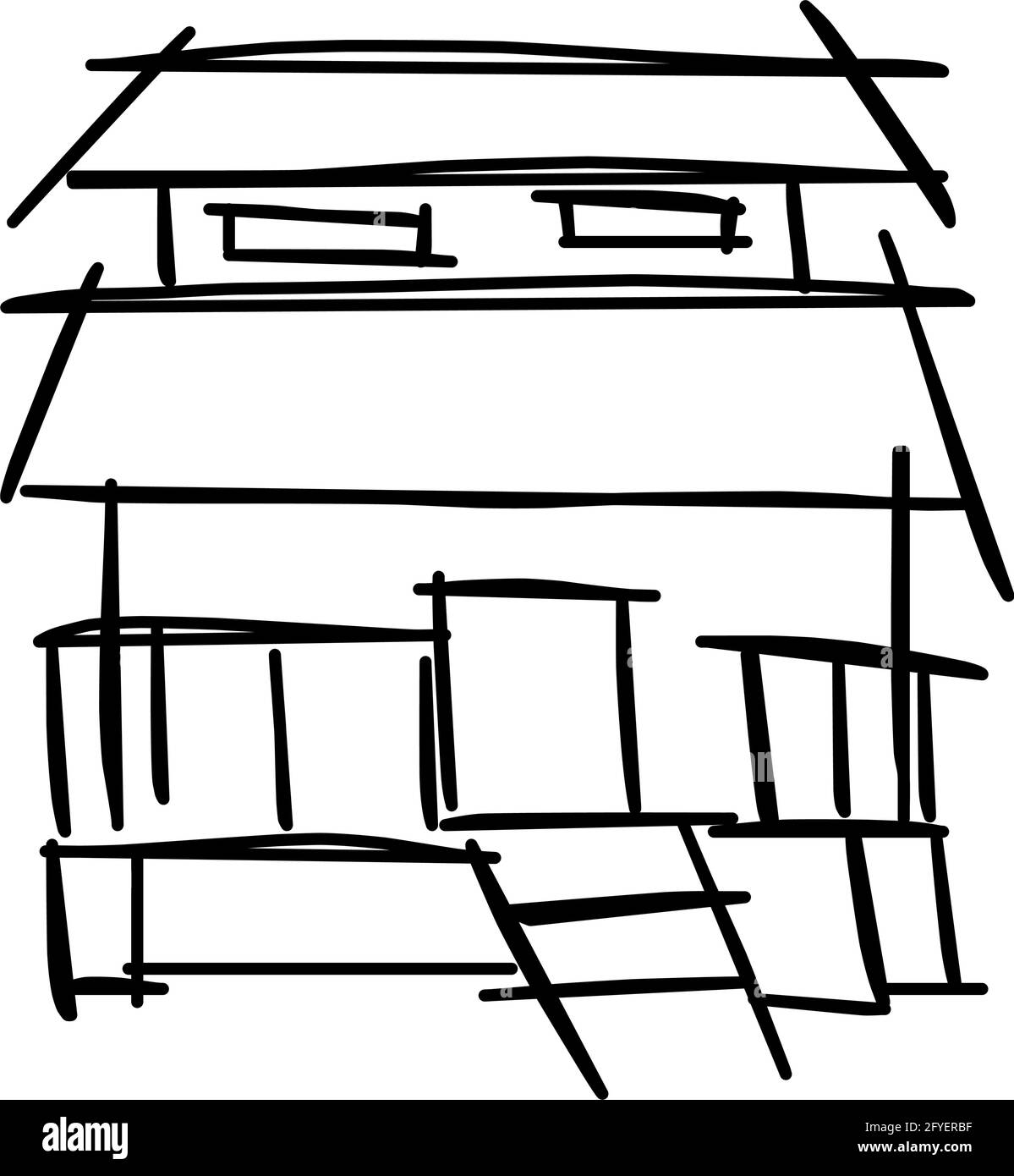 House icon of rough line art in hand drawn style, simple, black 31 ...