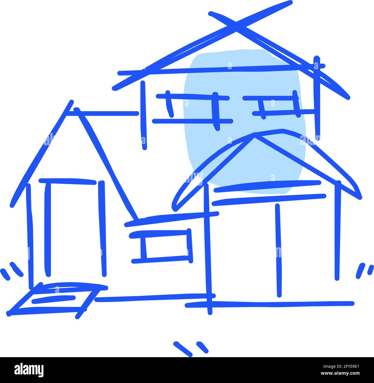 House icon of rough line art in hand drawn style, point, blue 20 Stock ...