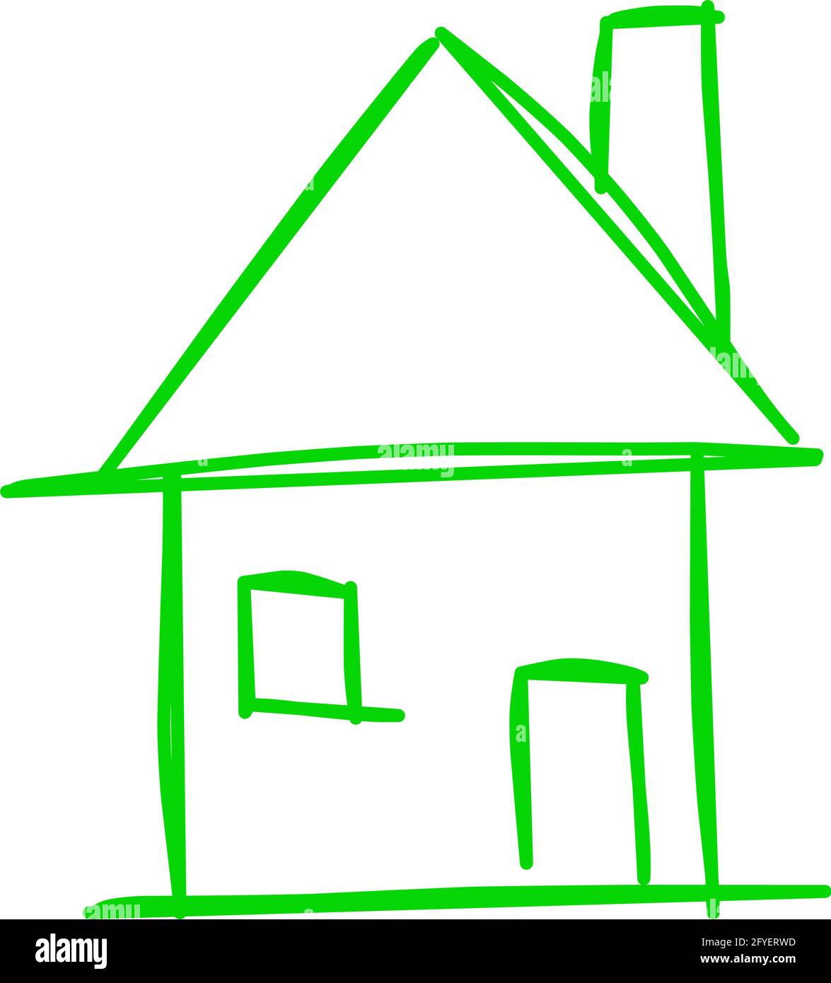 House icon of rough line art in hand drawn style, simple, green 02 ...