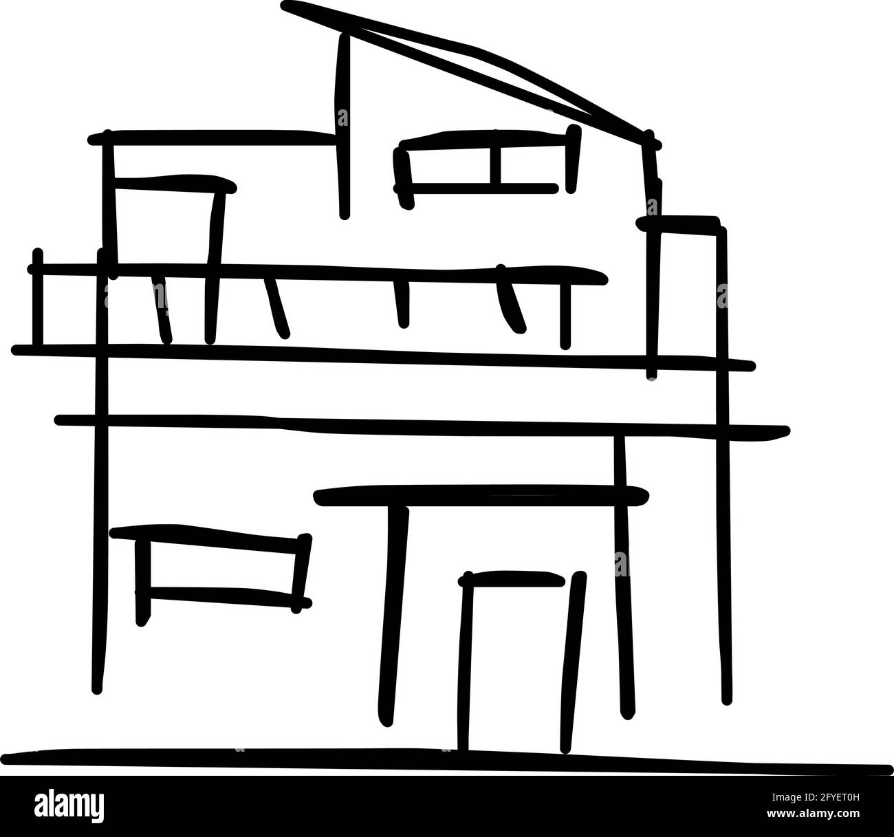 House icon of rough line art in hand drawn style, simple, black 24 ...