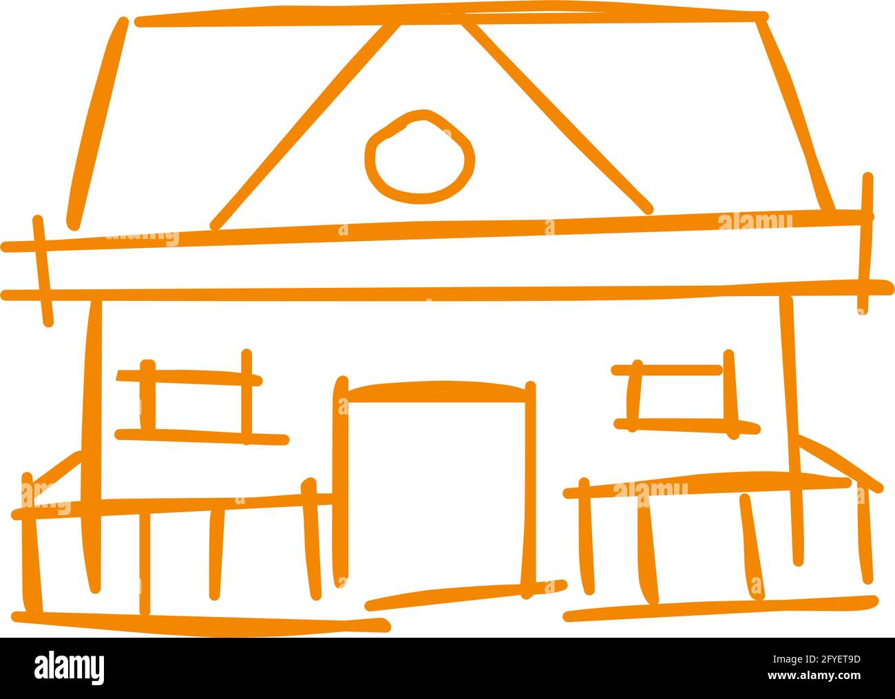 House icon of rough line art in hand drawn style, simple, orange 28 ...