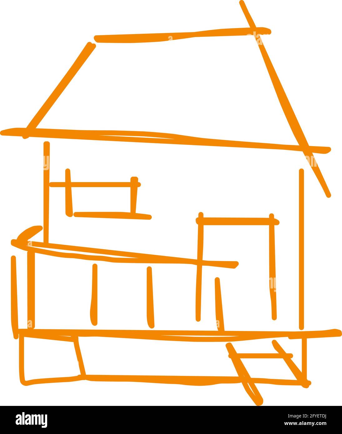 House icon of rough line art in hand drawn style, simple, orange 15 ...