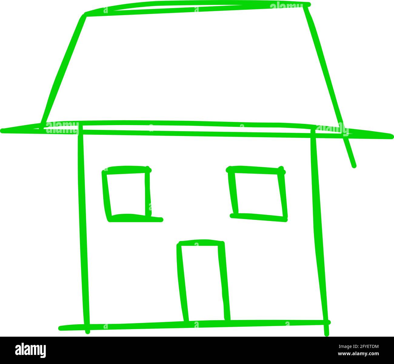 House icon of rough line art in hand drawn style, simple, green 03 ...