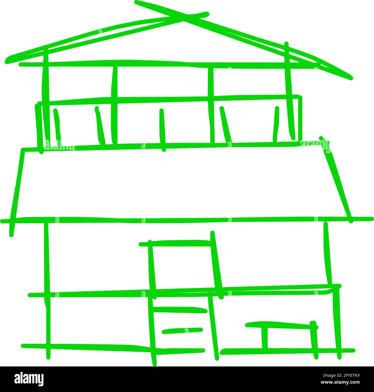 House icon of rough line art in hand drawn style, simple, green 26 ...