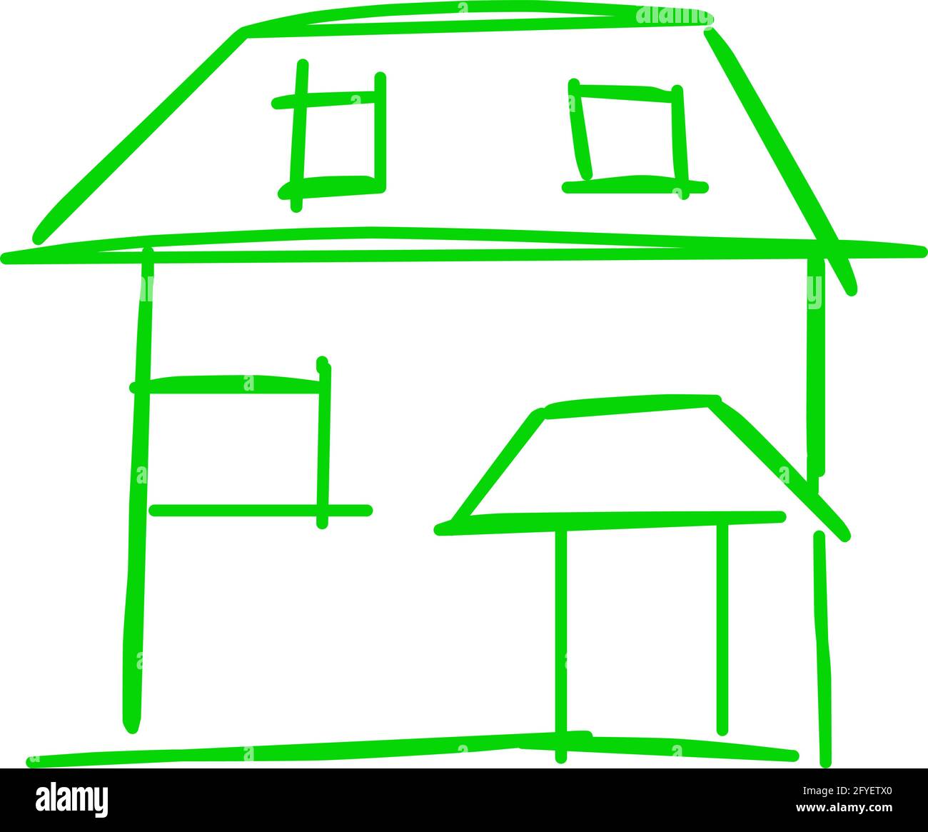 House icon of rough line art in hand drawn style, simple, green 12 ...