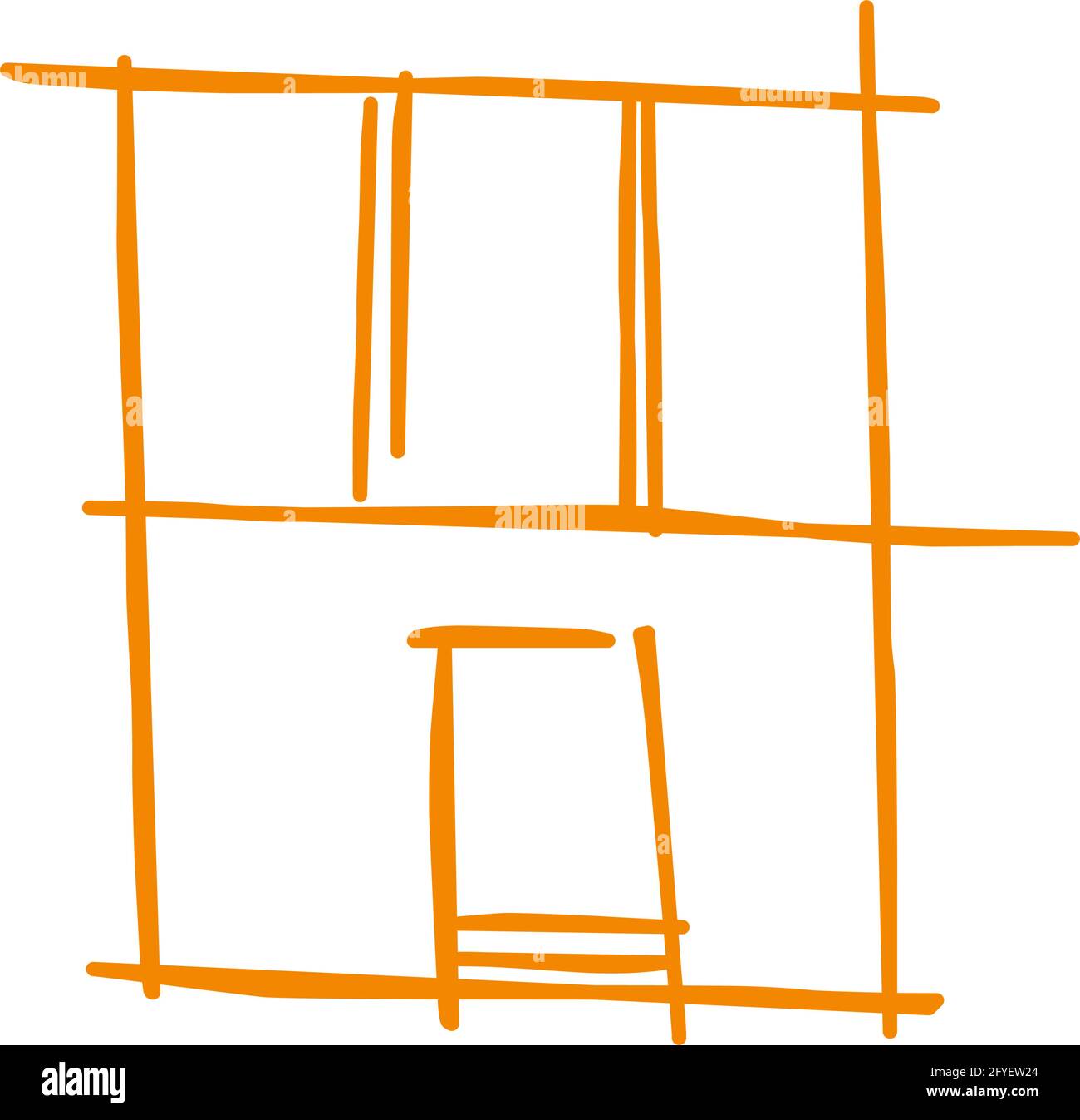 House icon of rough line art in hand drawn style, simple, orange 19 ...