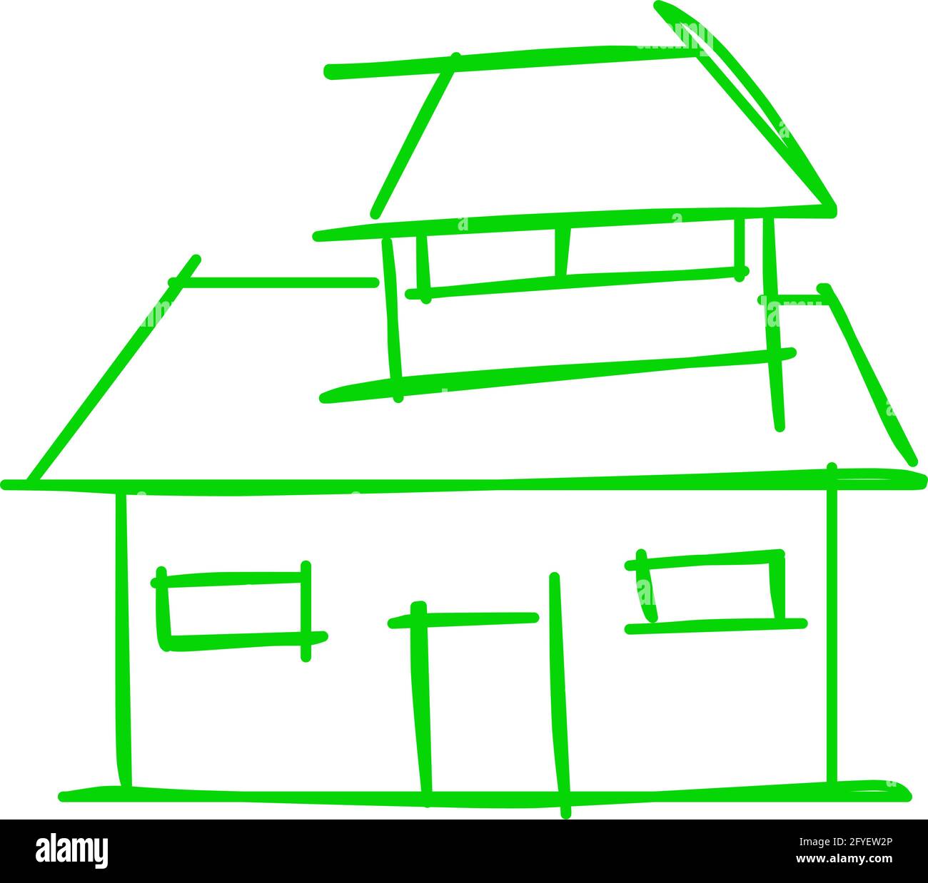 House icon of rough line art in hand drawn style, simple, green 30 ...