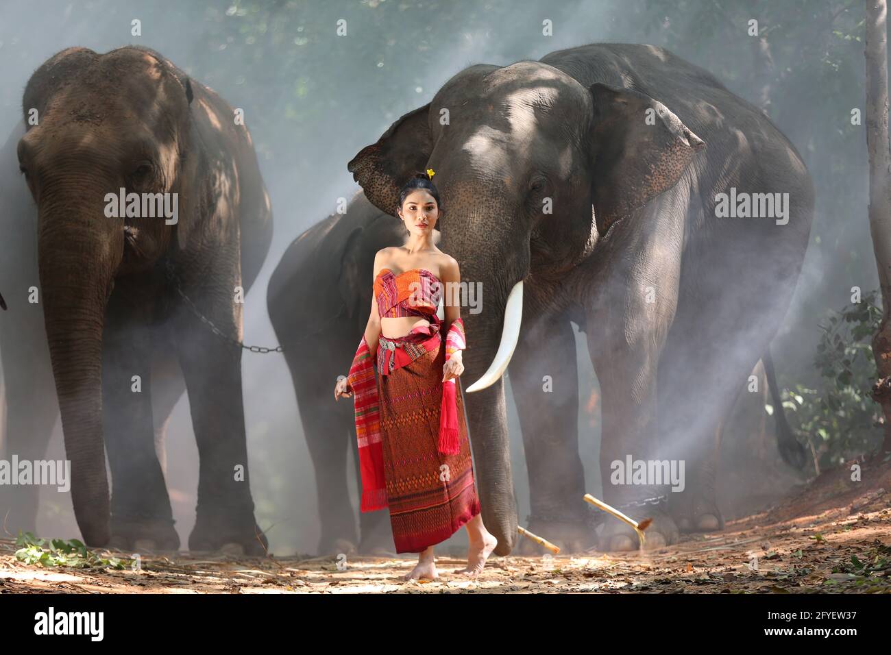 Beautiful young Asian woman dressed in traditional native dress and ...