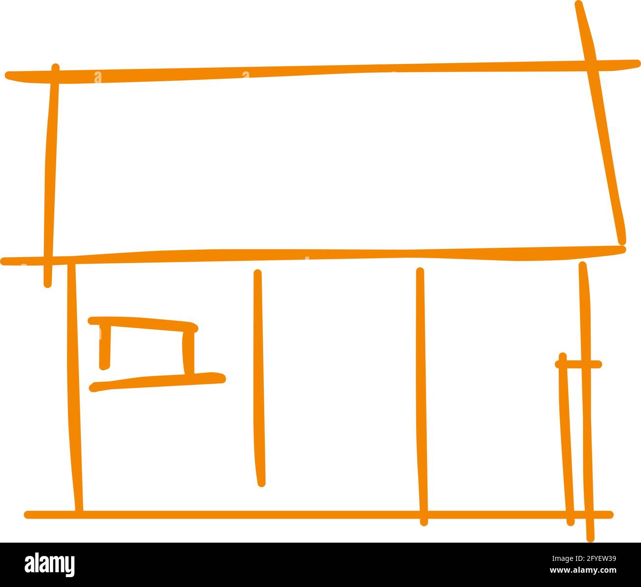 House icon of rough line art in hand drawn style, simple, orange 29 ...