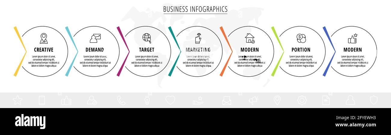Vector infographics seven circles with arrows. Line business concept of ...
