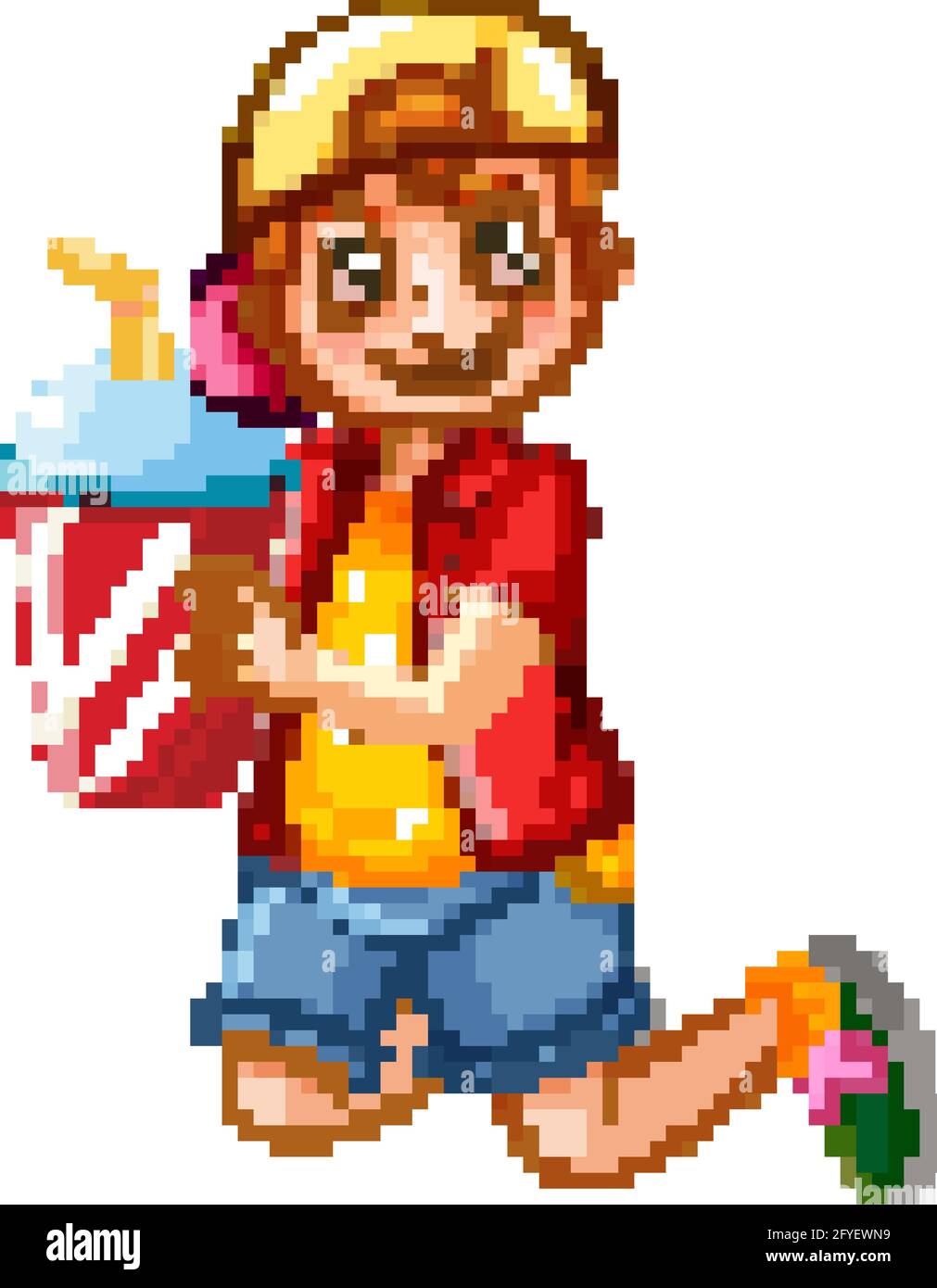 Happy boy cartoon character holding a drink plastic cup illustration ...