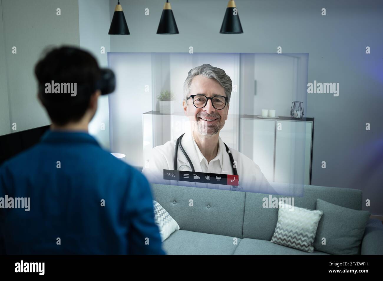 Online Video Conference With Medical Doctor Using VR Headset Stock ...