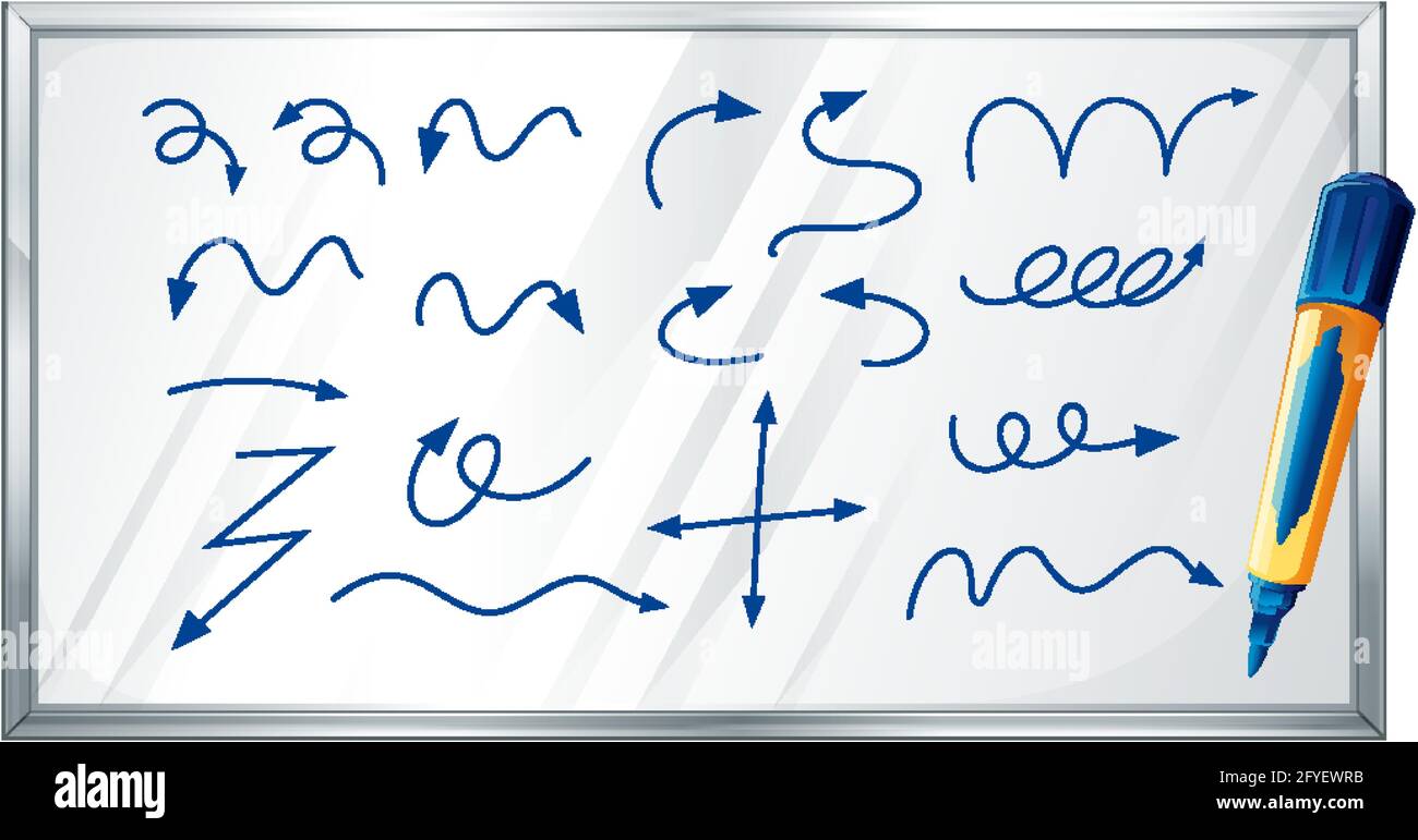 Different types of hand drawn curved arrows on white board illustration ...