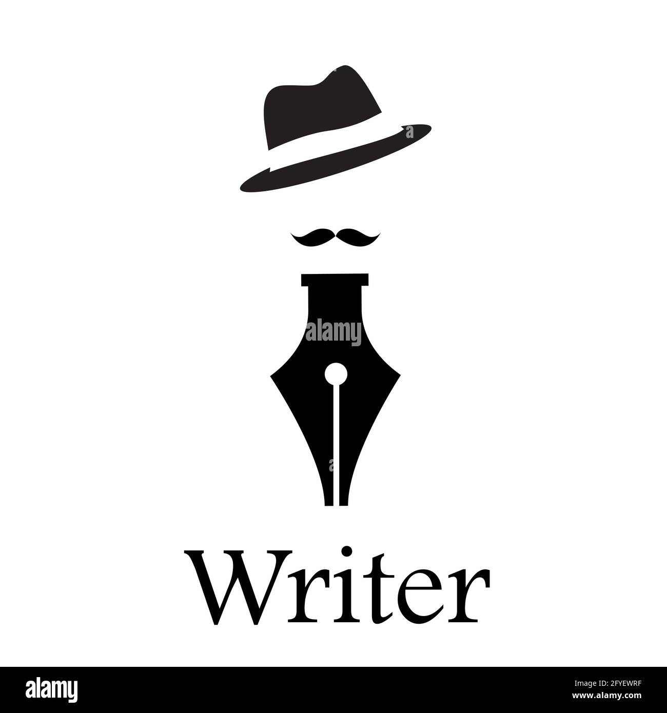 Vector logo Journalist. Fountain pen, Writer with moustache and hat ...