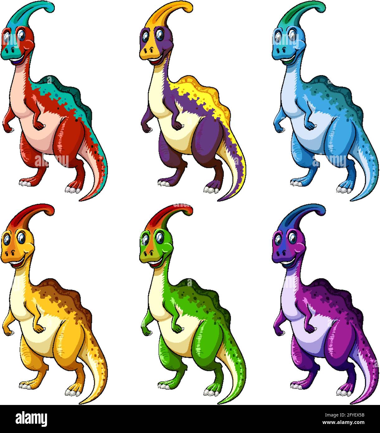 Set o f Parasaurus dinosaur cartoon character illustration Stock Vector ...