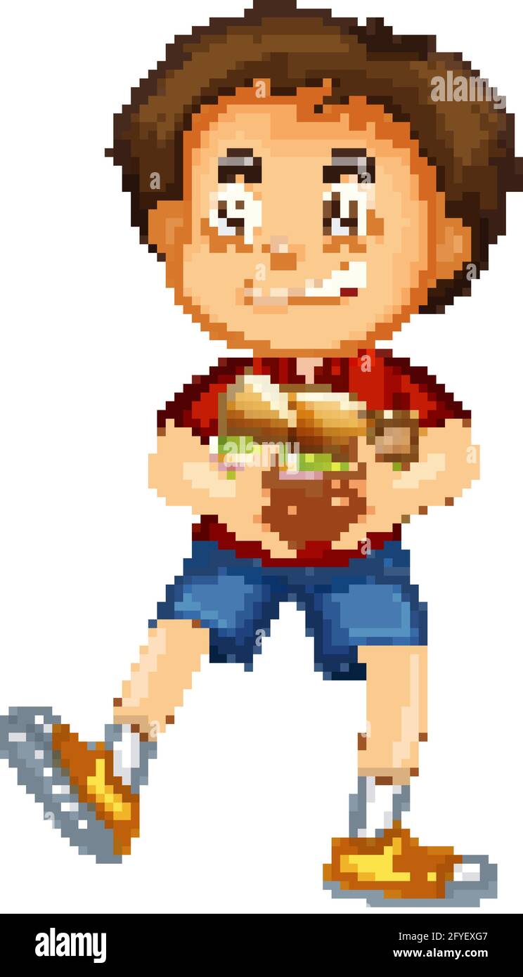 Happy boy cartoon character hugging food sandwich illustration Stock ...