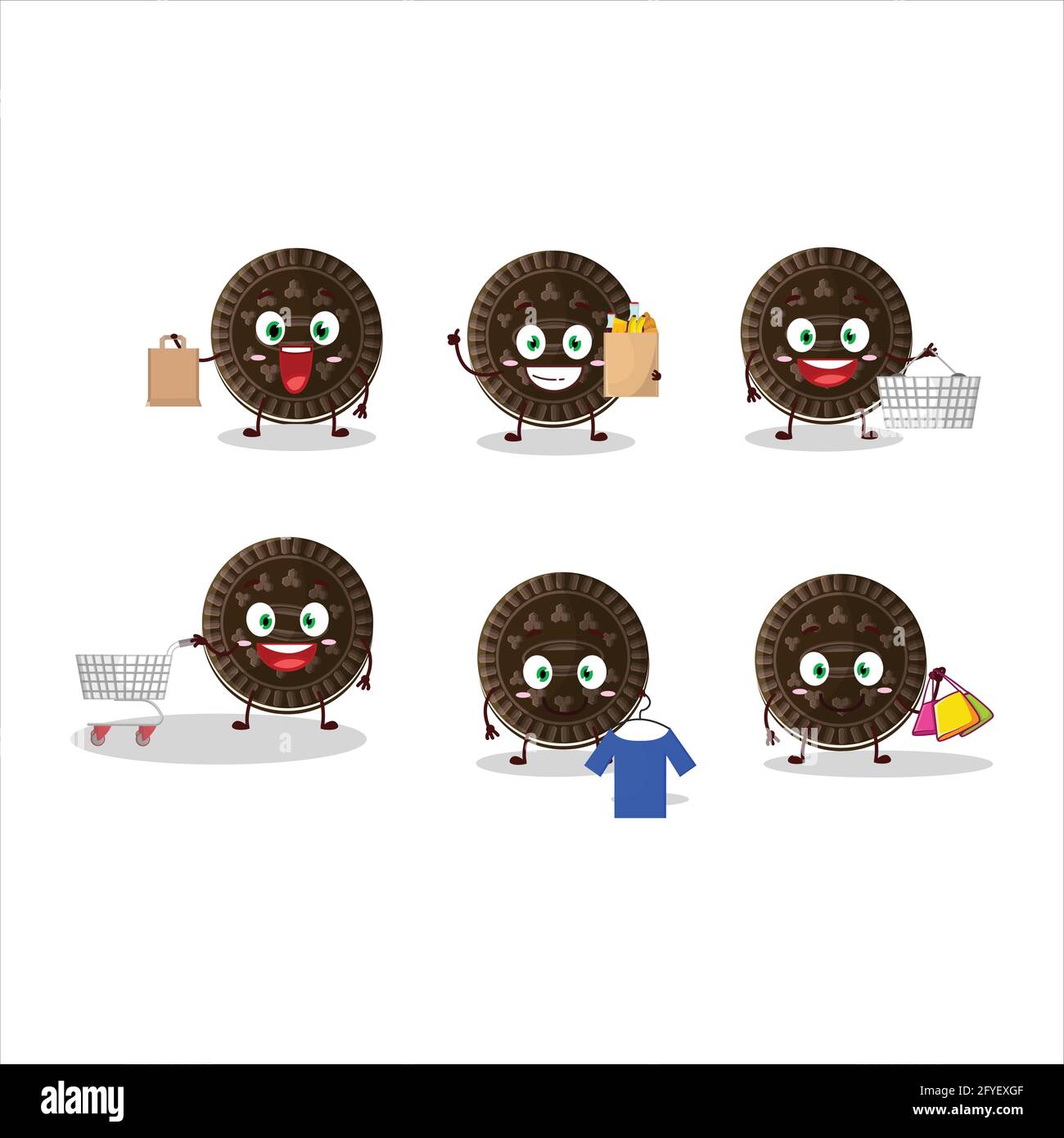 A Rich chocolate biscuit mascot design style going shopping. Vector ...