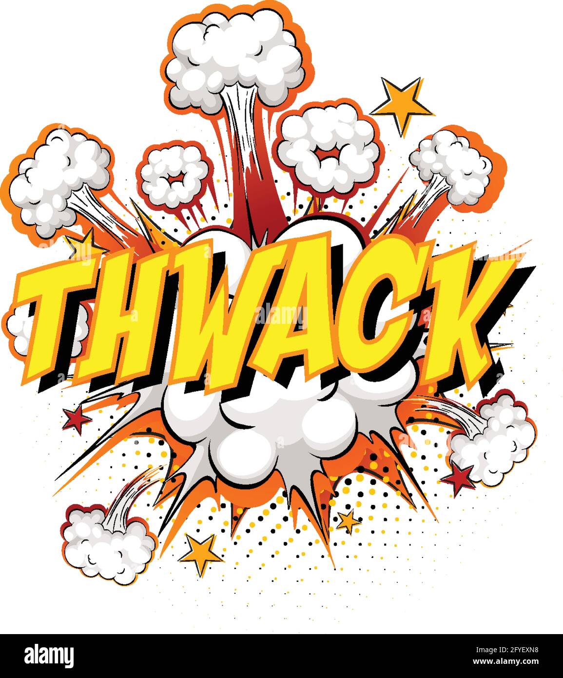 Word Thwack on comic cloud explosion background illustration Stock ...