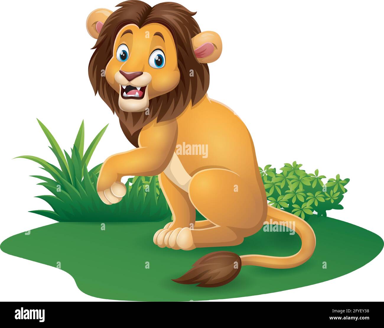 Cartoon happy lion posing in grass Stock Vector Image & Art - Alamy