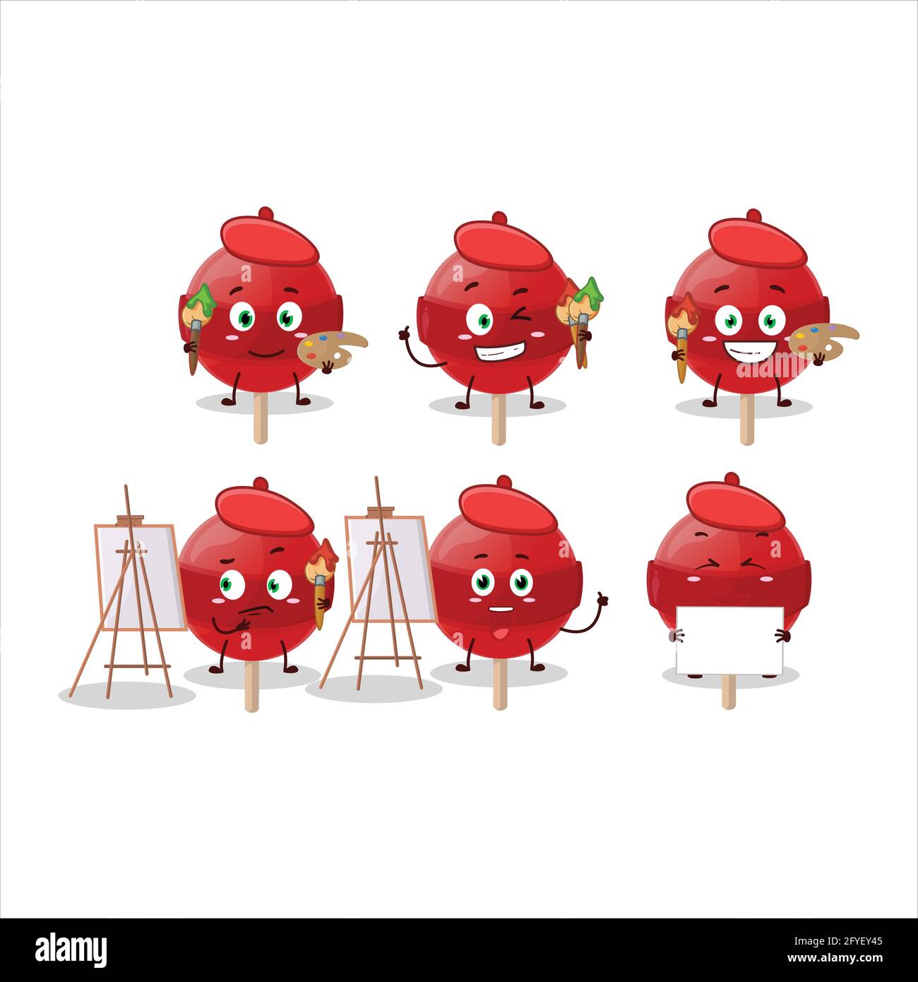 Artistic Artist of red lolipop cartoon character painting with a brush ...