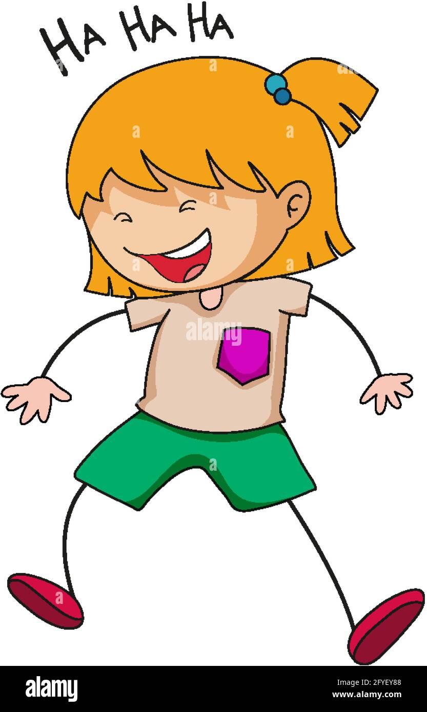 Cute girl laughing doodle cartoon character isolated illustration Stock ...