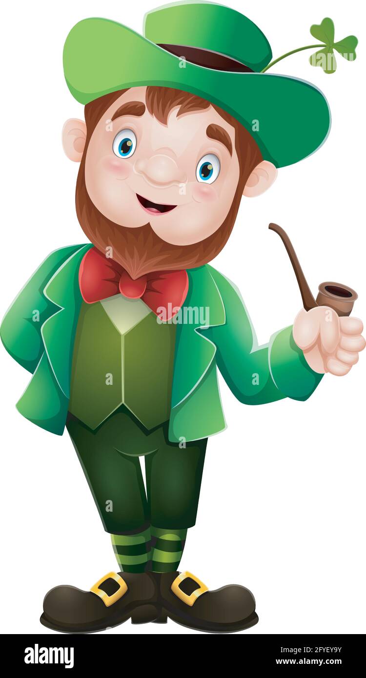 Cartoon happy leprechaun with smoking pipe Stock Vector Image & Art - Alamy