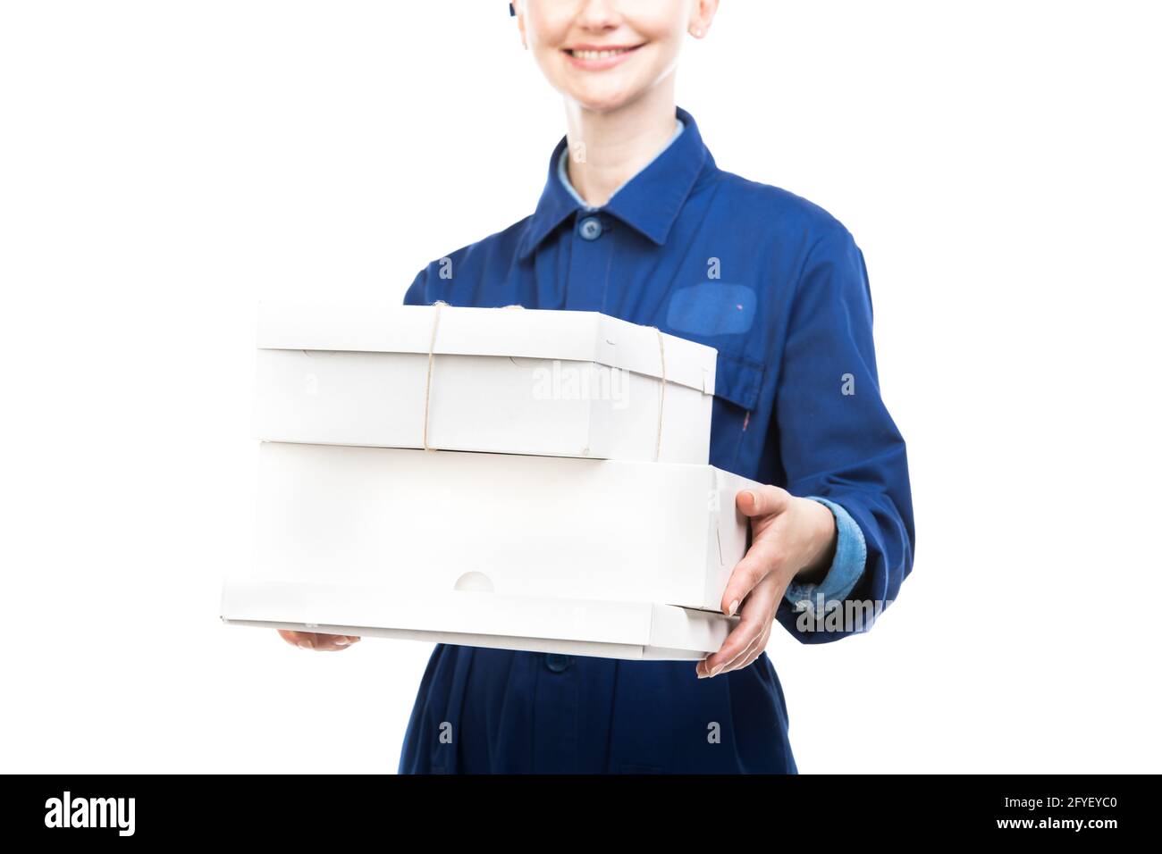 Horizontal medium portrait of modern beautiful Caucasian postal worker ...