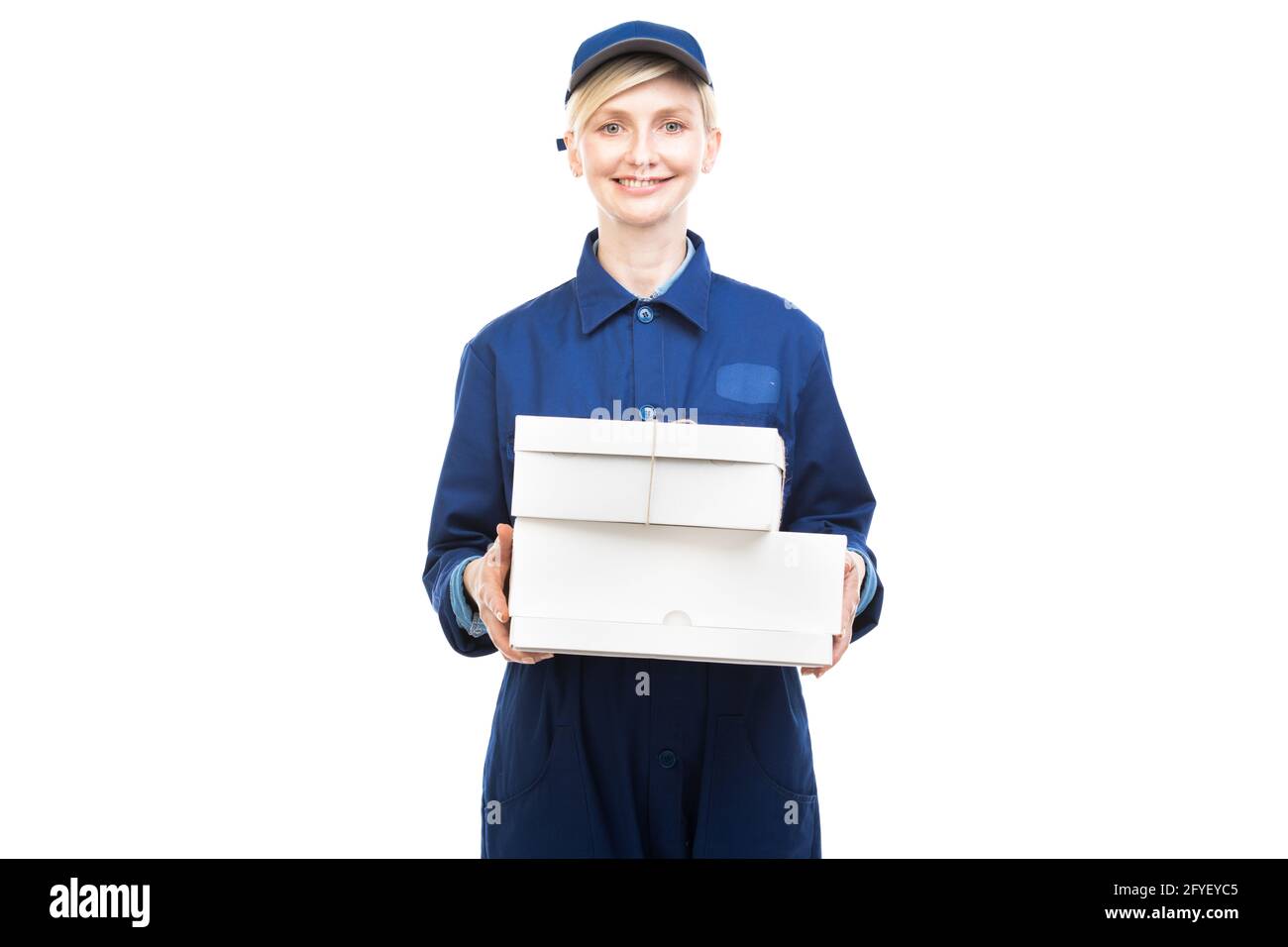Horizontal medium portrait of modern beautiful Caucasian postal worker ...